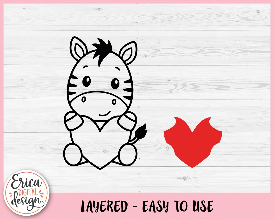 Zebra With Heart SVG Cute Baby Zebra Outline Cut File for Cricut ...