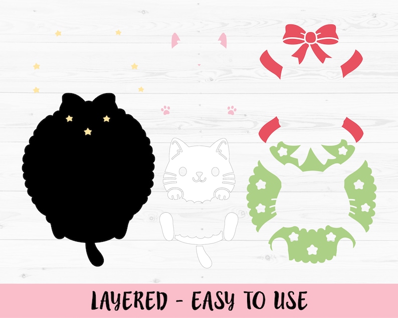 Christmas cat SVG Christmas wreath layered cut file Cute Funny | Etsy