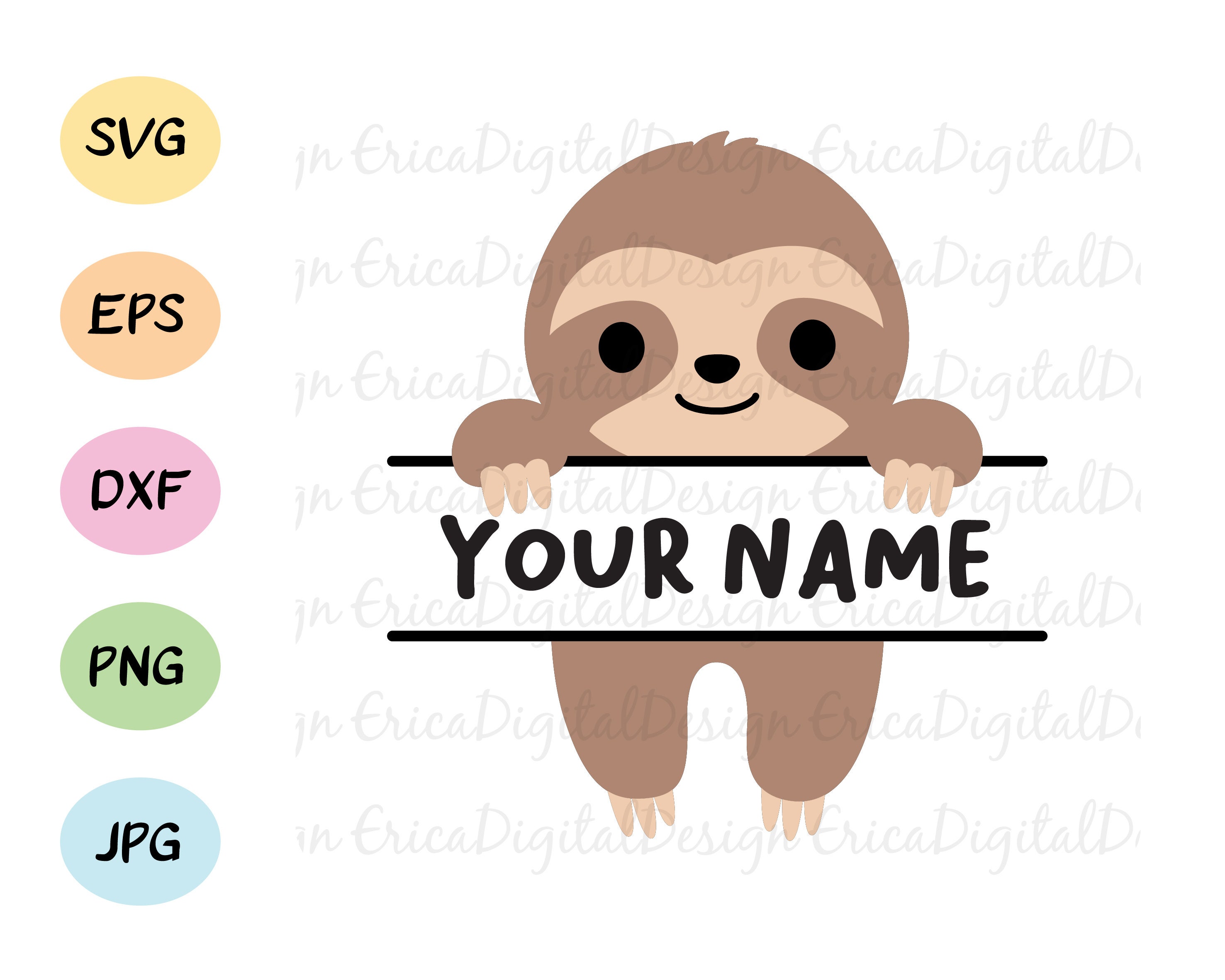 Sloth SVG cut file Split Sloth Name Label Frame Monogram | Etsy