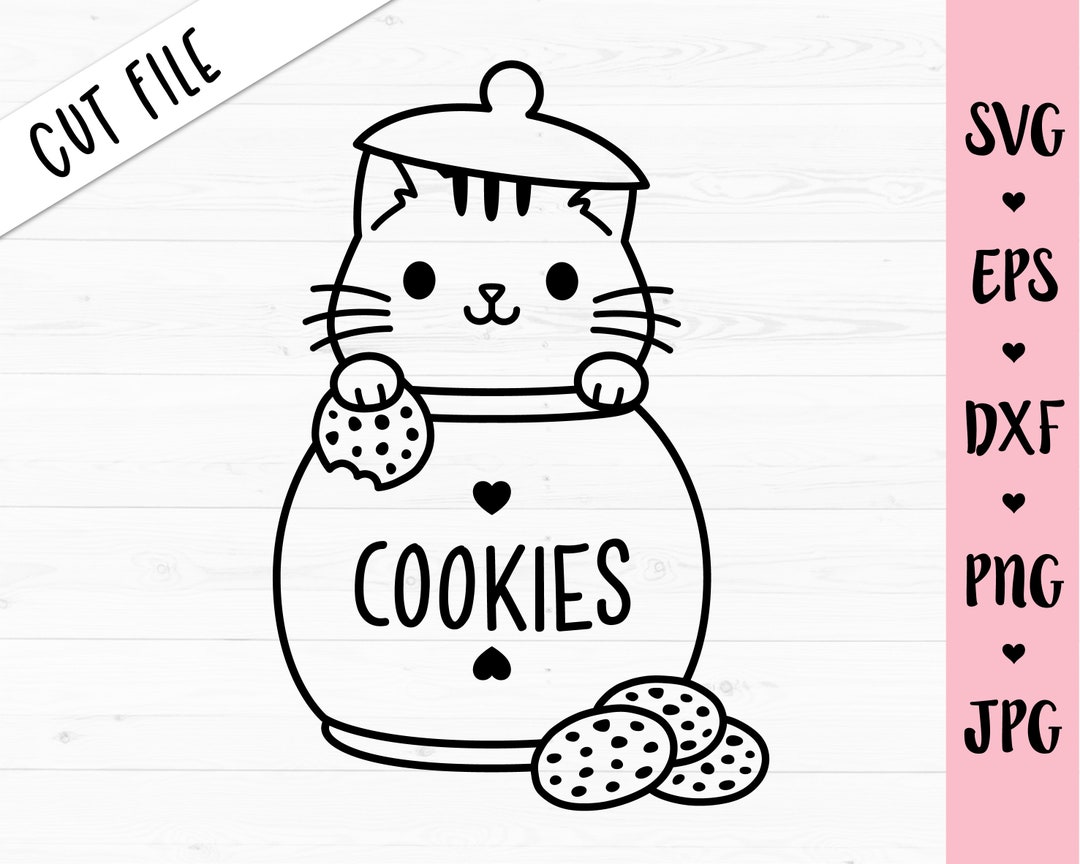 Cat in Cookie Jar SVG Outline Cut File Christmas Decor Cat Lover Funny ...