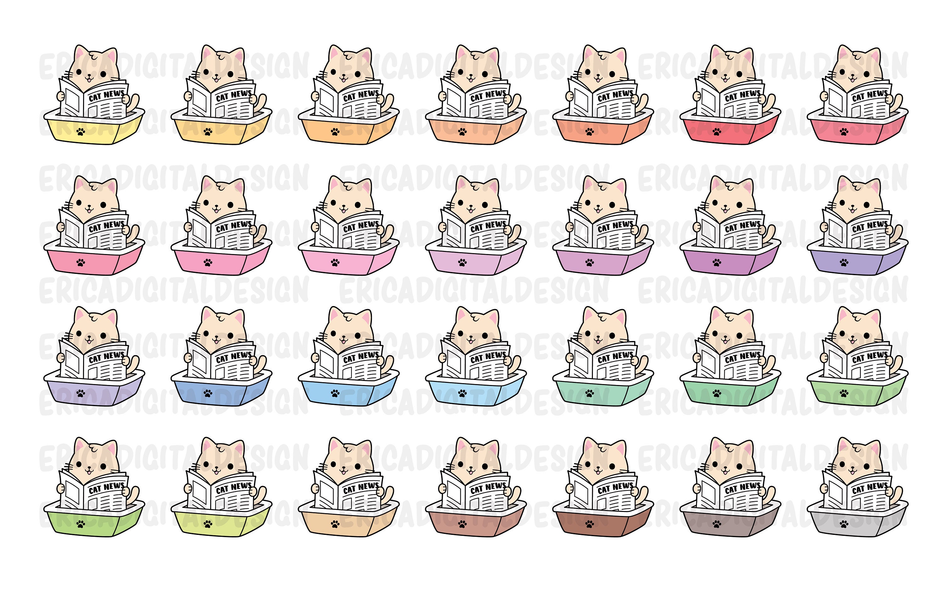 Cat Litter Box Clipart Cute Cat Sand Box Digital Clip Art Funny Cat ...