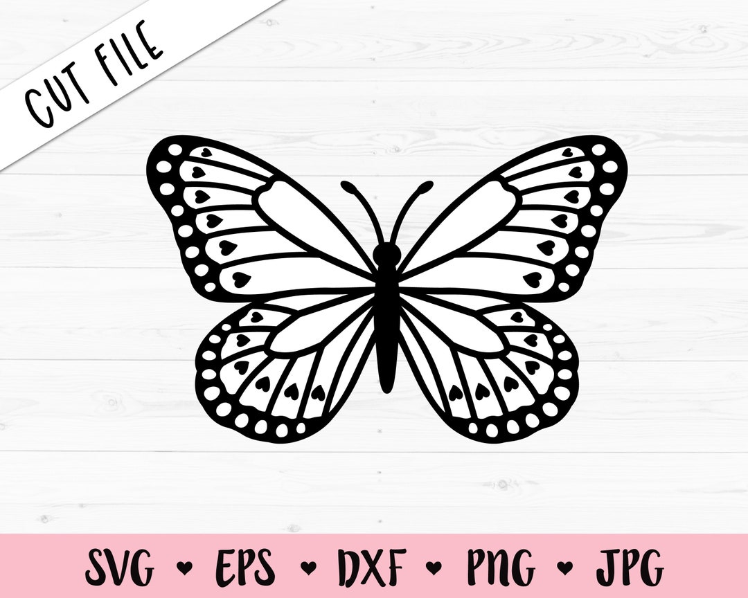 Butterfly SVG White Butterfly With Hearts Cut File Monarch Butterflies ...
