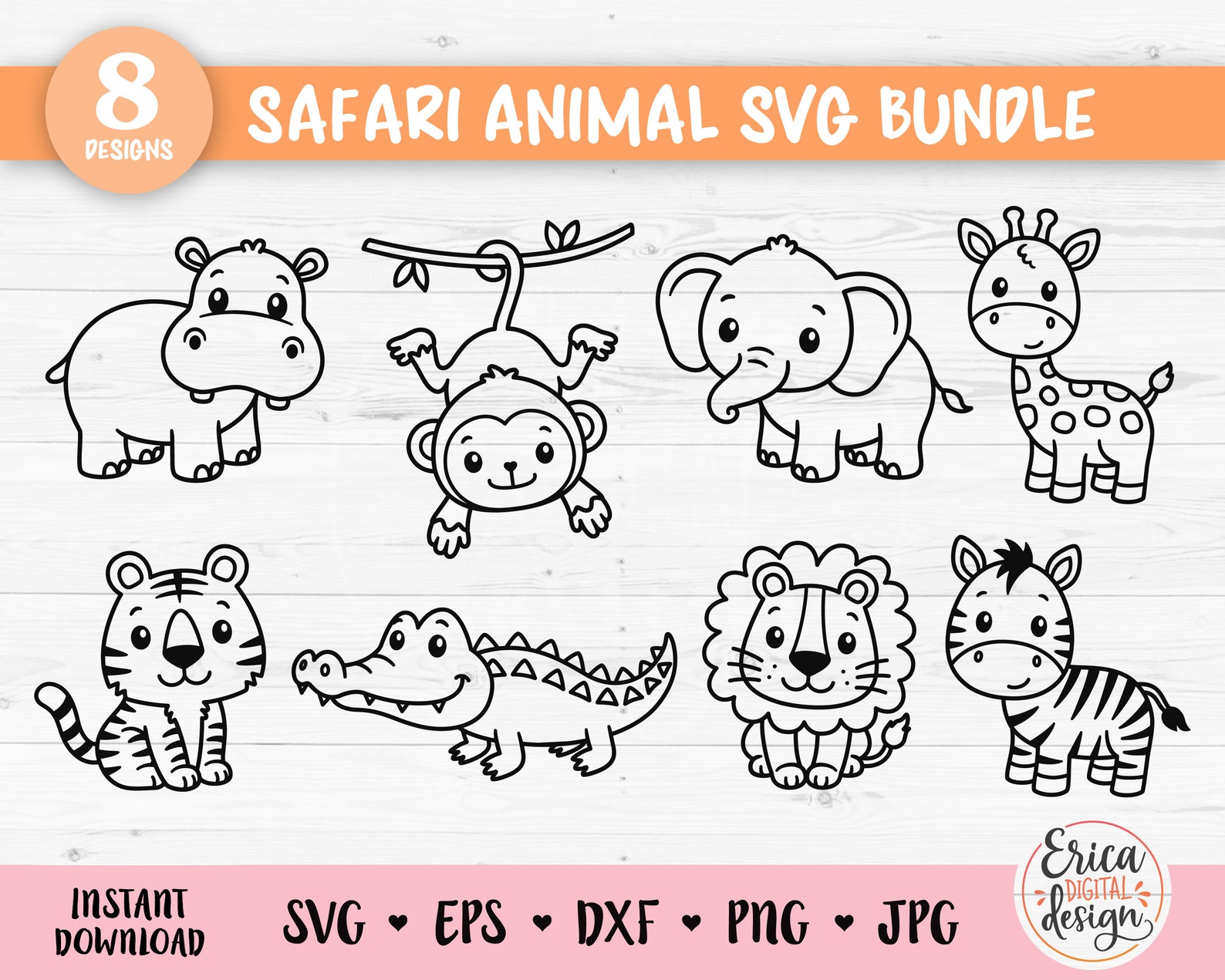 Safari Animals Outline SVG Cut File Cricut Silhouette Cute - Etsy