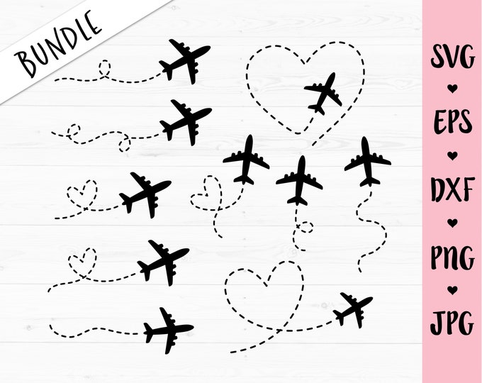 Airplane Bundle SVG Plane Route Heart Path Cut File Travel - Etsy