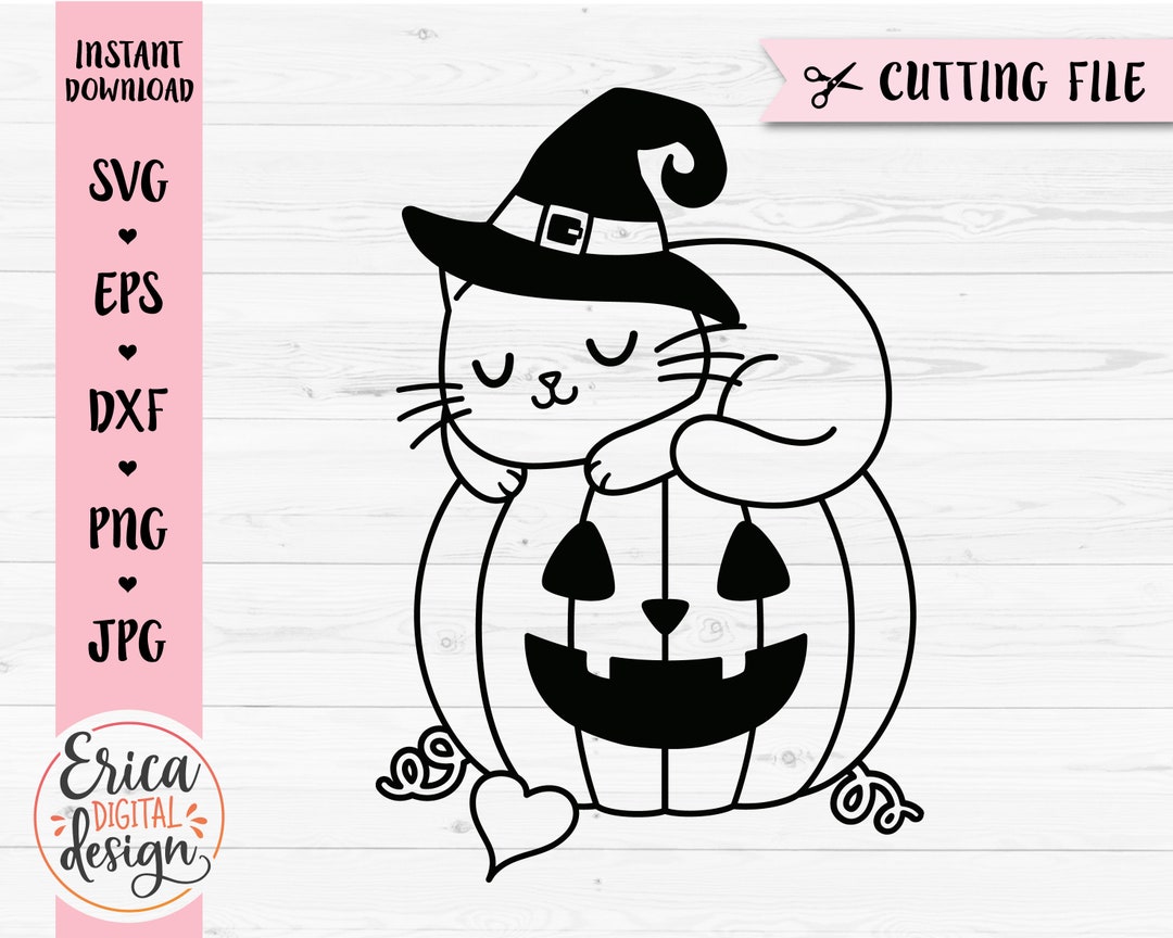 Halloween Cat Svg Cut File Cat Sleeping on a Pumpkin Cute Black Cat ...