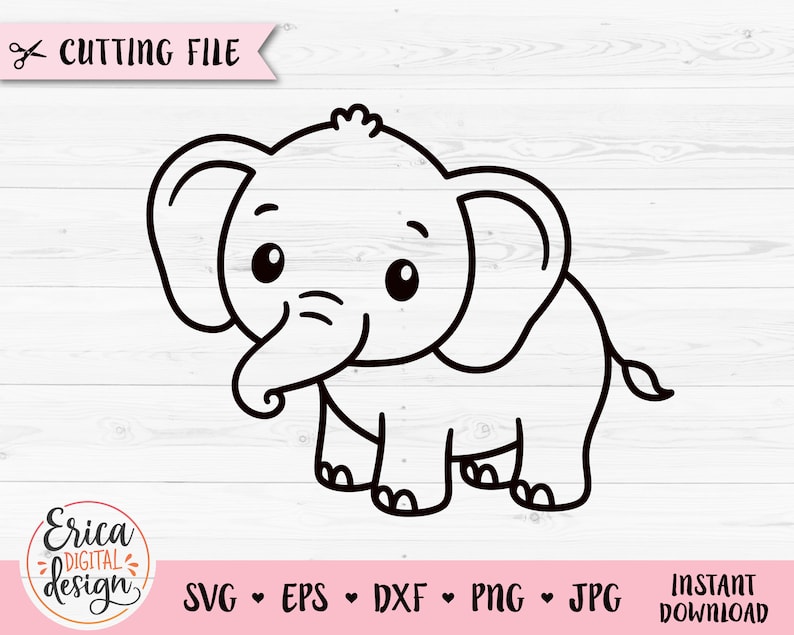 Baby Elephant Outline SVG Cut File Cricut Silhouette Cute - Etsy