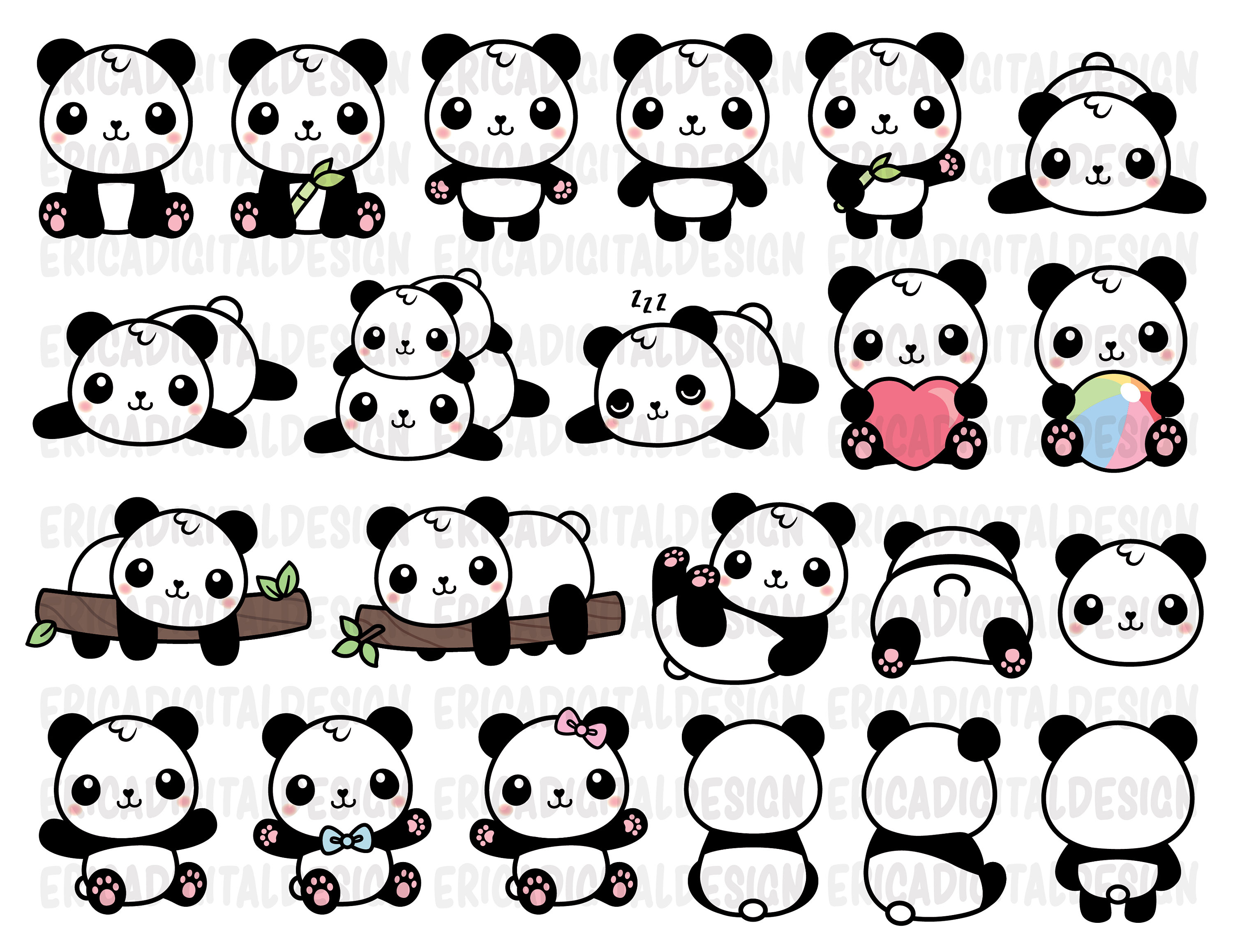 Panda Clipart Cute Baby Panda Bear Kawaii Pandas Funny Animal - Etsy