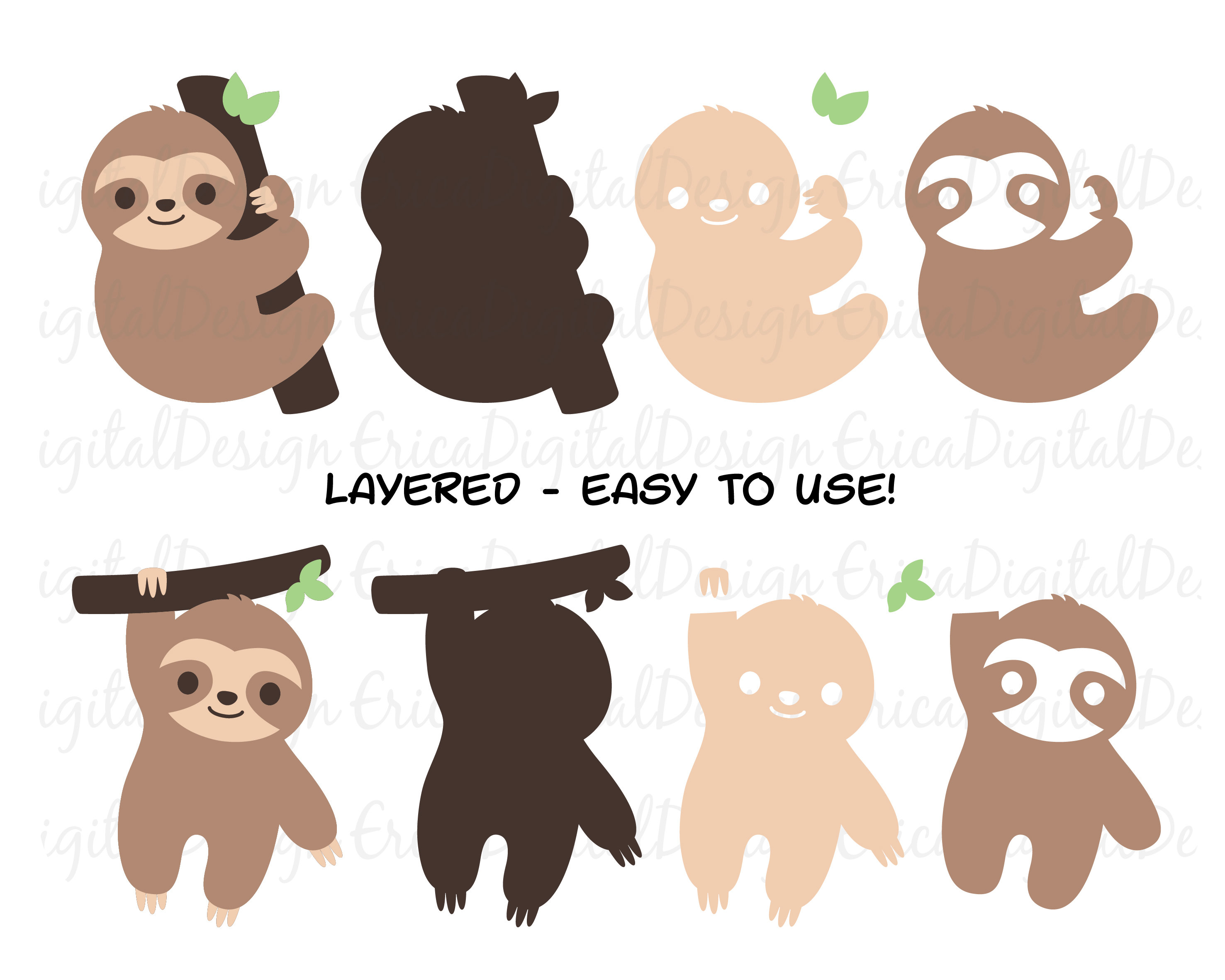 Cute Sloth SVG Layered Cut File Kawaii Baby Sloth Cutting File - Etsy ...
