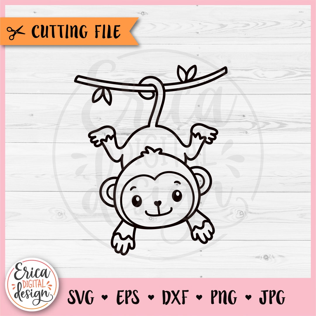 Monkey SVG Baby Monkey Outline Cut File for Cricut Silhouette Safari ...