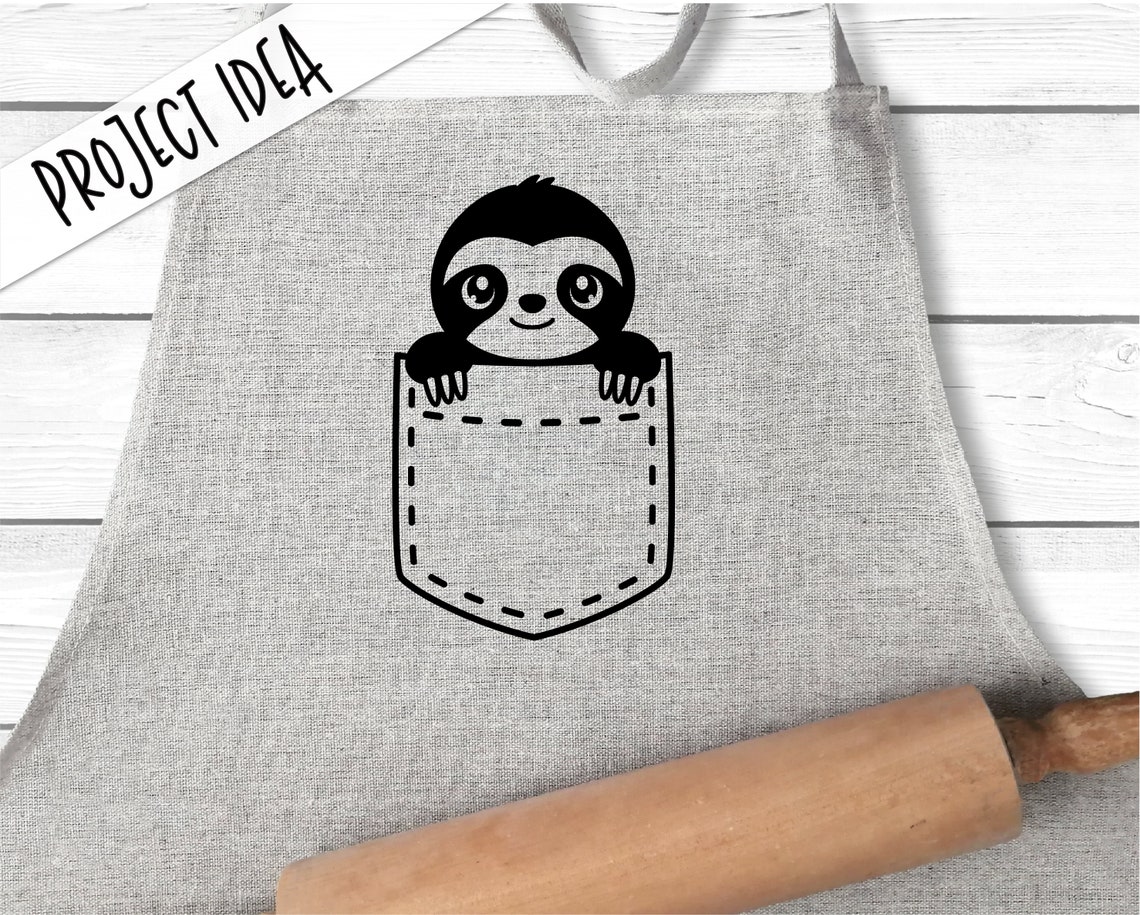 Cute Sloth SVG Baby Sloth in a Pocket Cut File Kawaii Happy Sloth Face ...