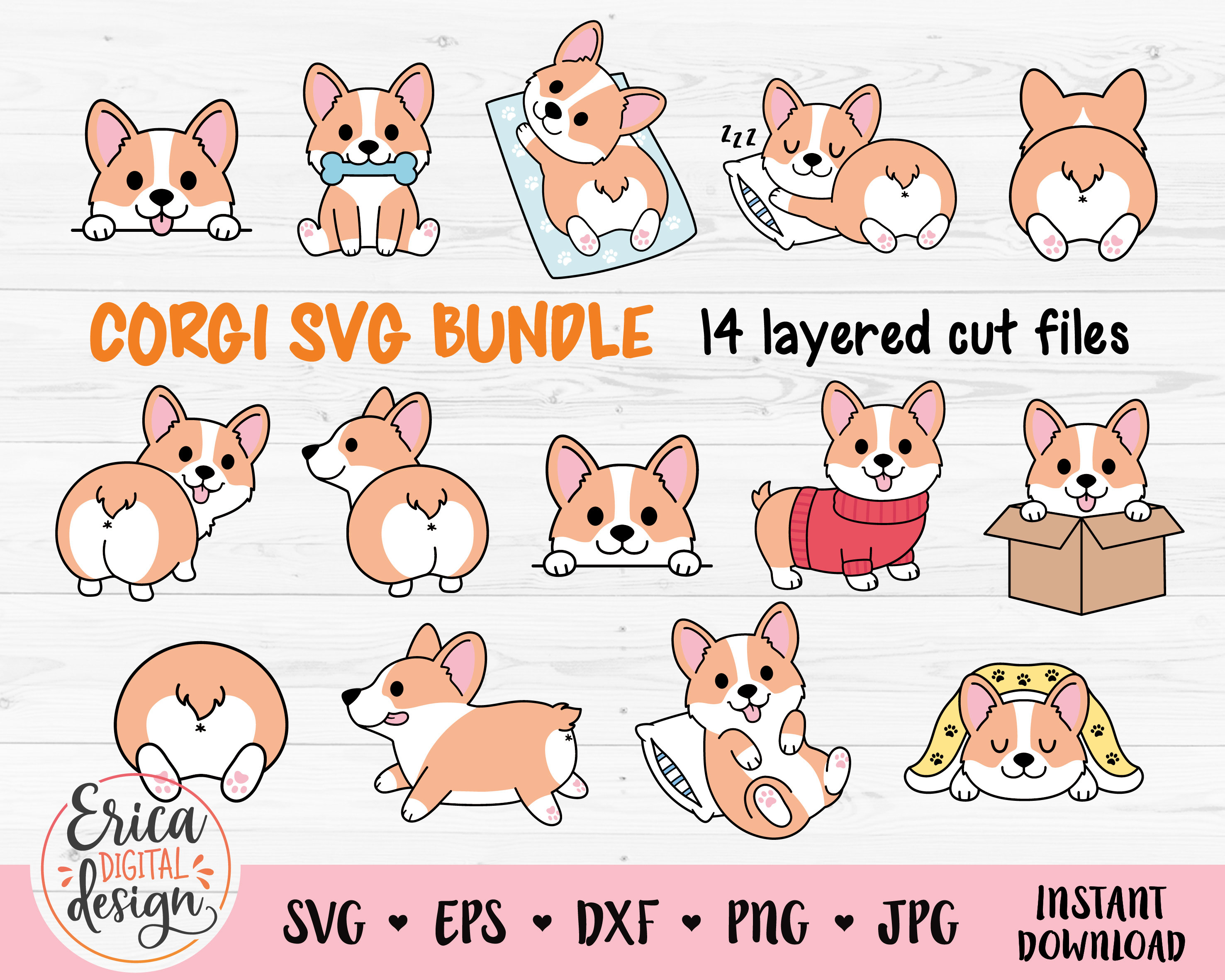 Corgi Layered SVG Bundle Cute Dog Cut File for Cricut Silhouette Funny ...