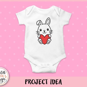 Bunny With Heart SVG Cute Baby Rabbit Outline Cut File Cricut ...
