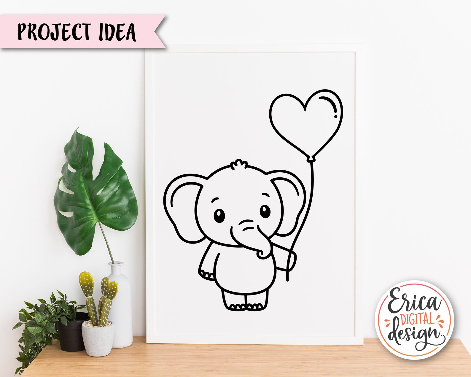 Baby Elephant Outline SVG Cute Elephant With Balloon Cut File - Etsy