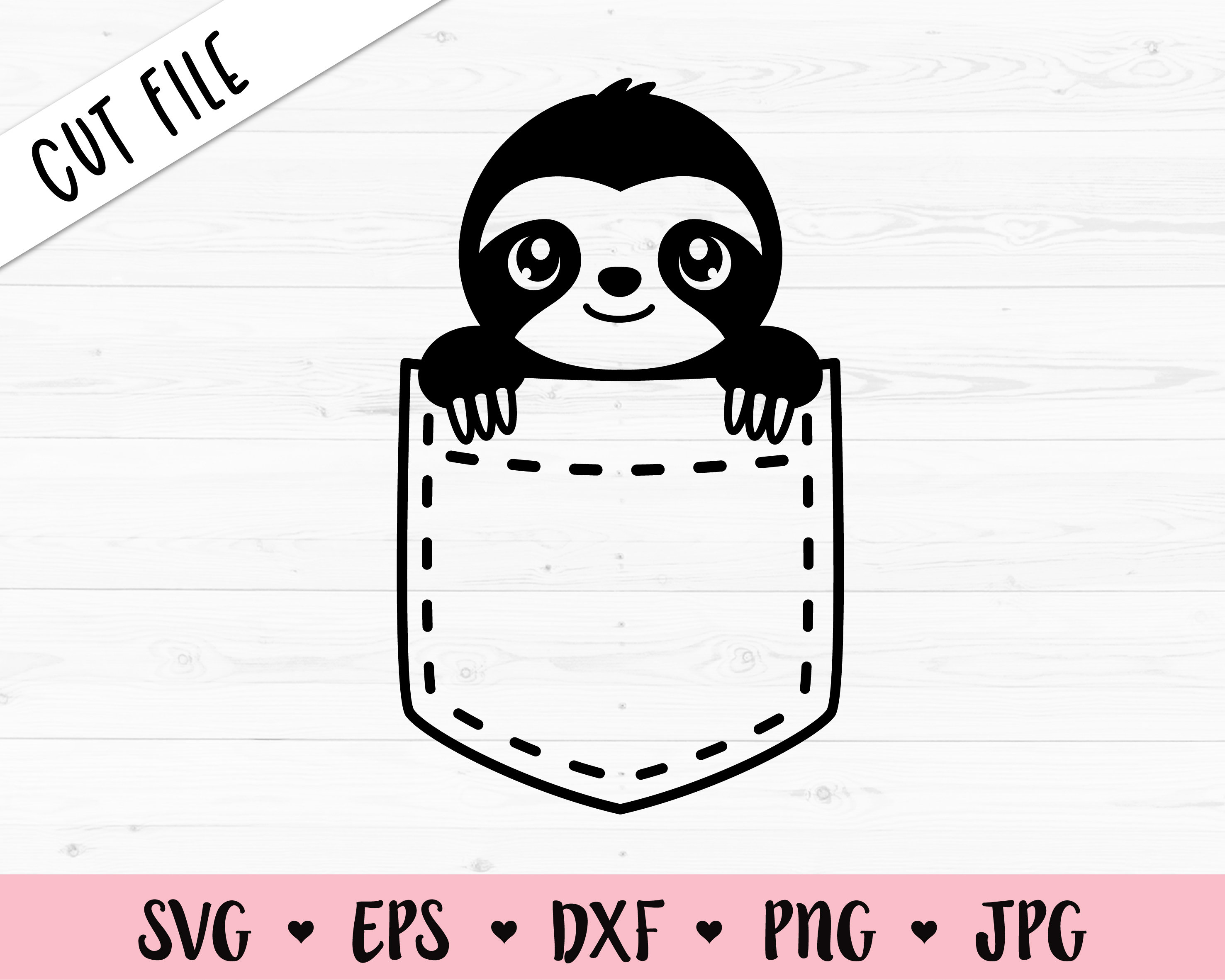 Cute Sloth SVG Baby Sloth in a Pocket Cut File Kawaii Happy - Etsy Canada
