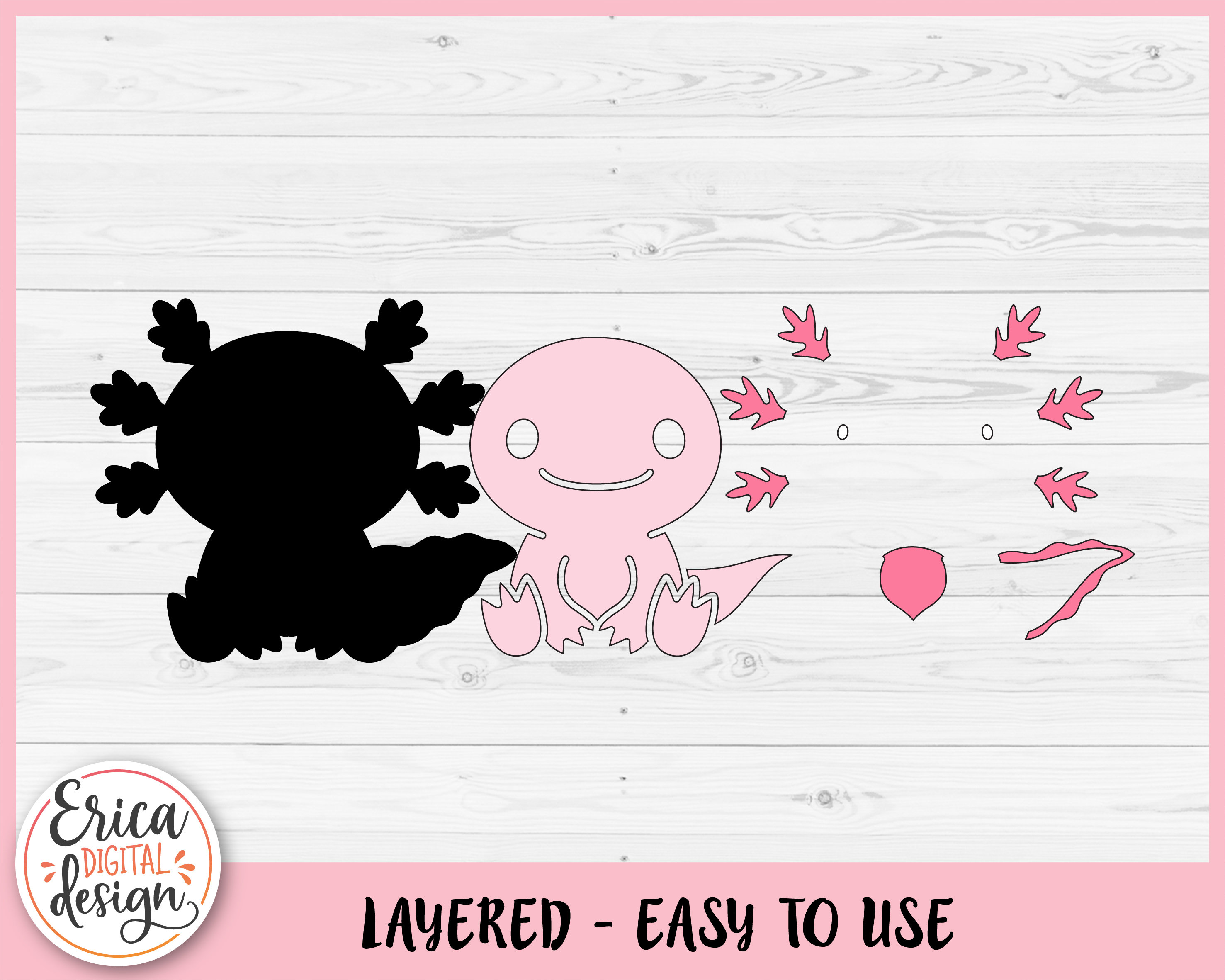 Cute Sitting Axolotl Layered SVG Cut File for Cricut Silhouette Kawaii ...