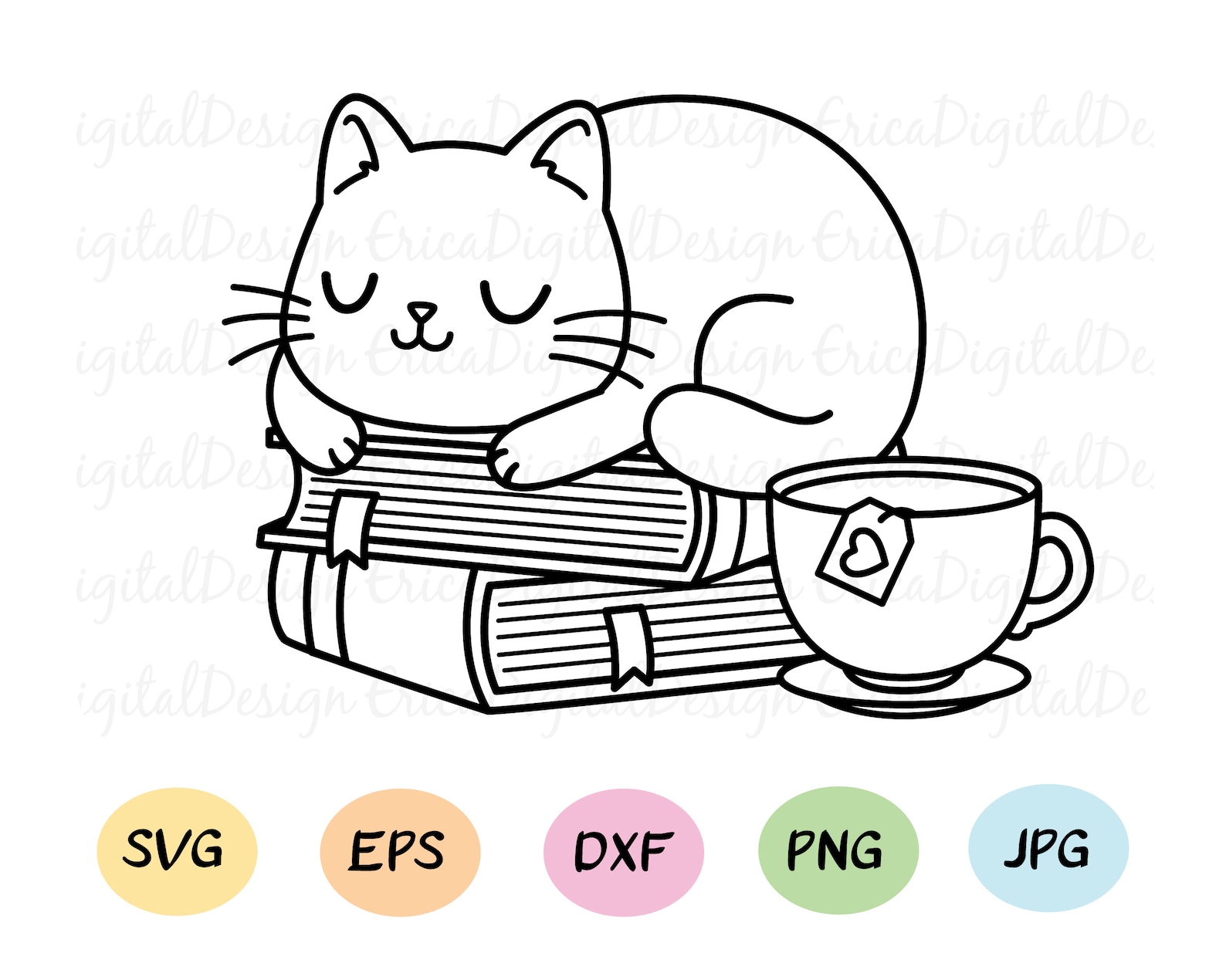 Cat on Books SVG Cute Cat Book Reader Cutting File Funny Cats - Etsy