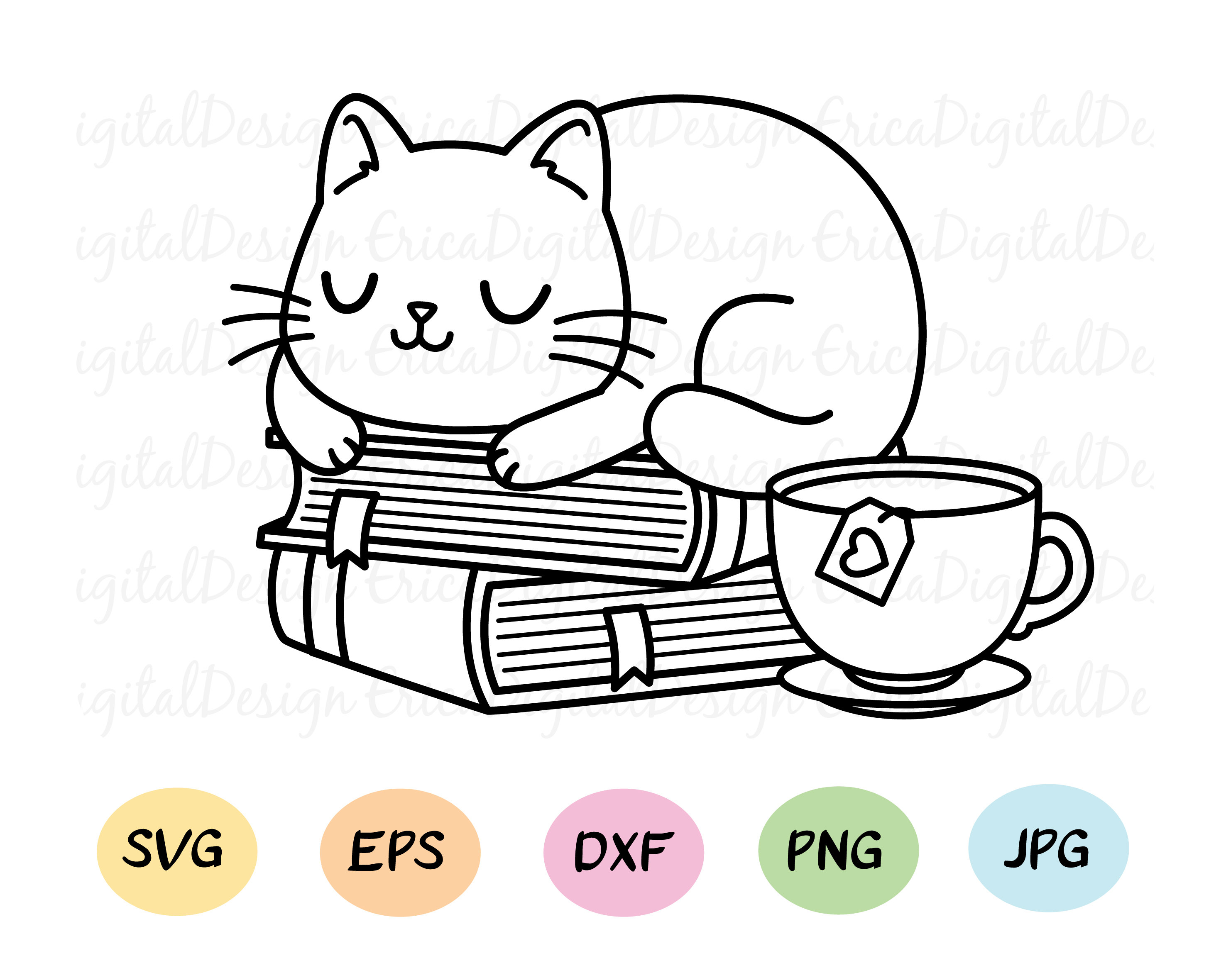 Cat Reading A Book Clipart