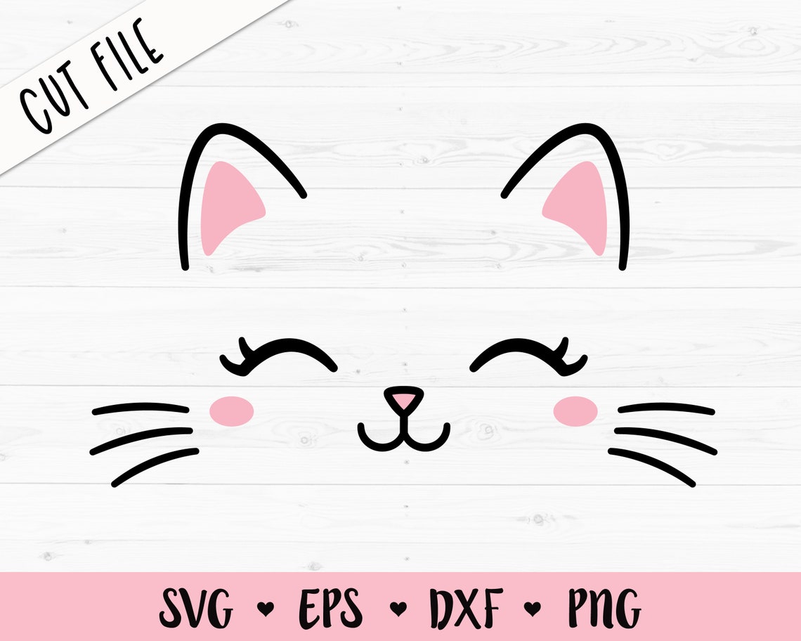 Cat Face SVG Kitten Whiskers Cut File Cute Kitty Eyelashes Baby Cat ...