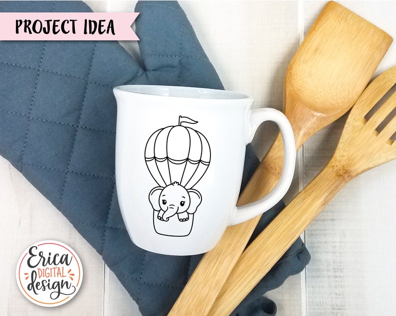 Baby Elephant Outline SVG Elephant Hot Air Balloon Cut File Baby Shower ...