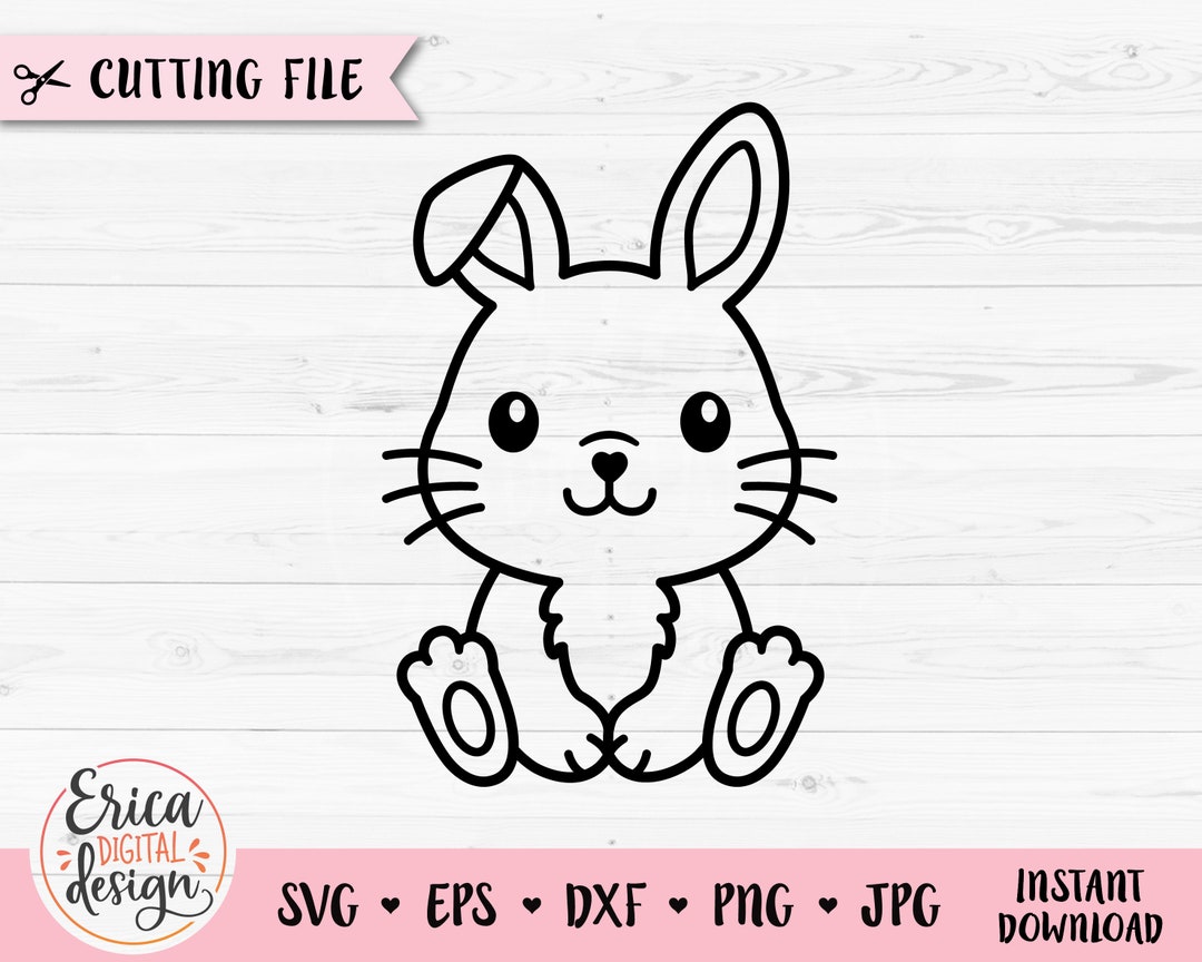 Bunny SVG Cute Sitting Rabbit Outline Cut File for Cricut Silhouette ...