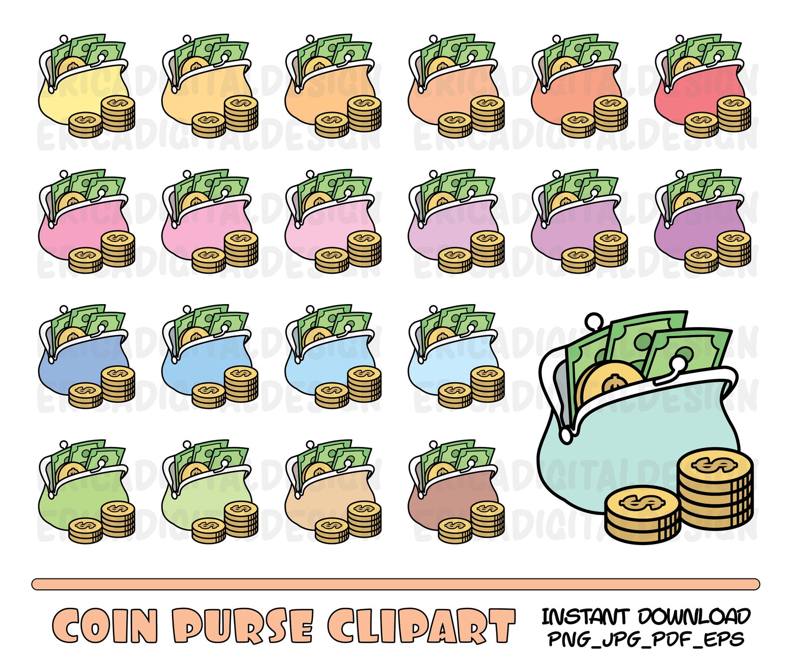 Coin Purse Clipart Saving Money Clip Art Financial Clip Art | Etsy