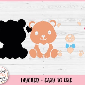Baby Bear Layered SVG Cut File for Cricut Silhouette Cute Bear Clipart ...