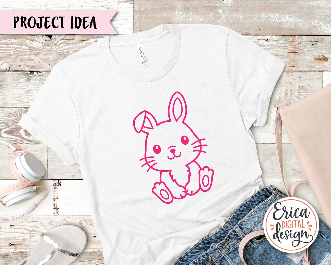 Bunny SVG Cute Sitting Rabbit Outline Cut File for Cricut - Etsy