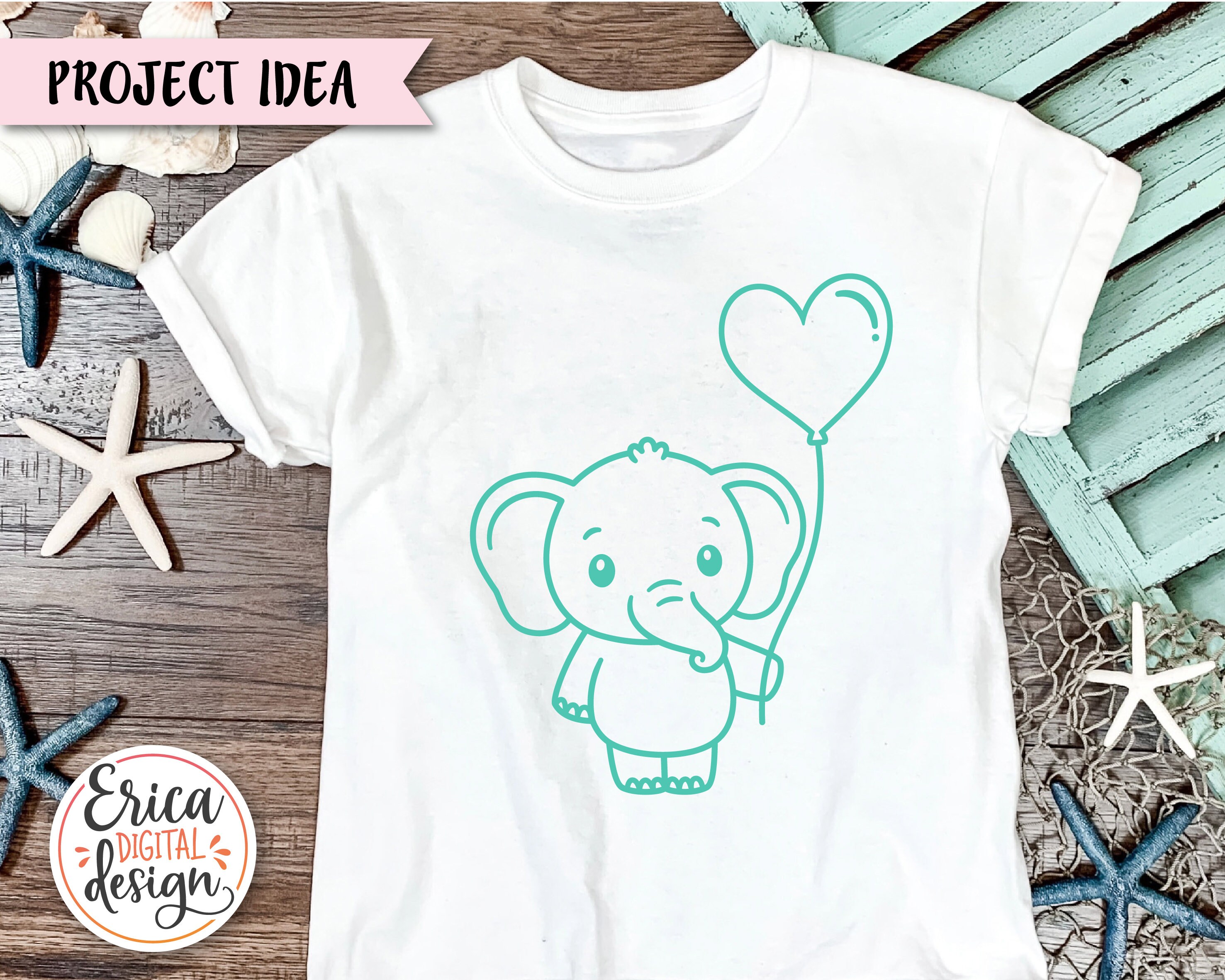 Baby Elephant Outline SVG Cute Elephant With Balloon Cut File - Etsy UK