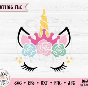 Unicorn Face SVG Unicorn Eyelashes Cut File Crown Flowers Floral ...