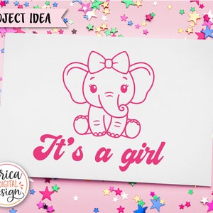 Baby Elephant Girl SVG Cute Sitting Elephant Outline Cut File for ...
