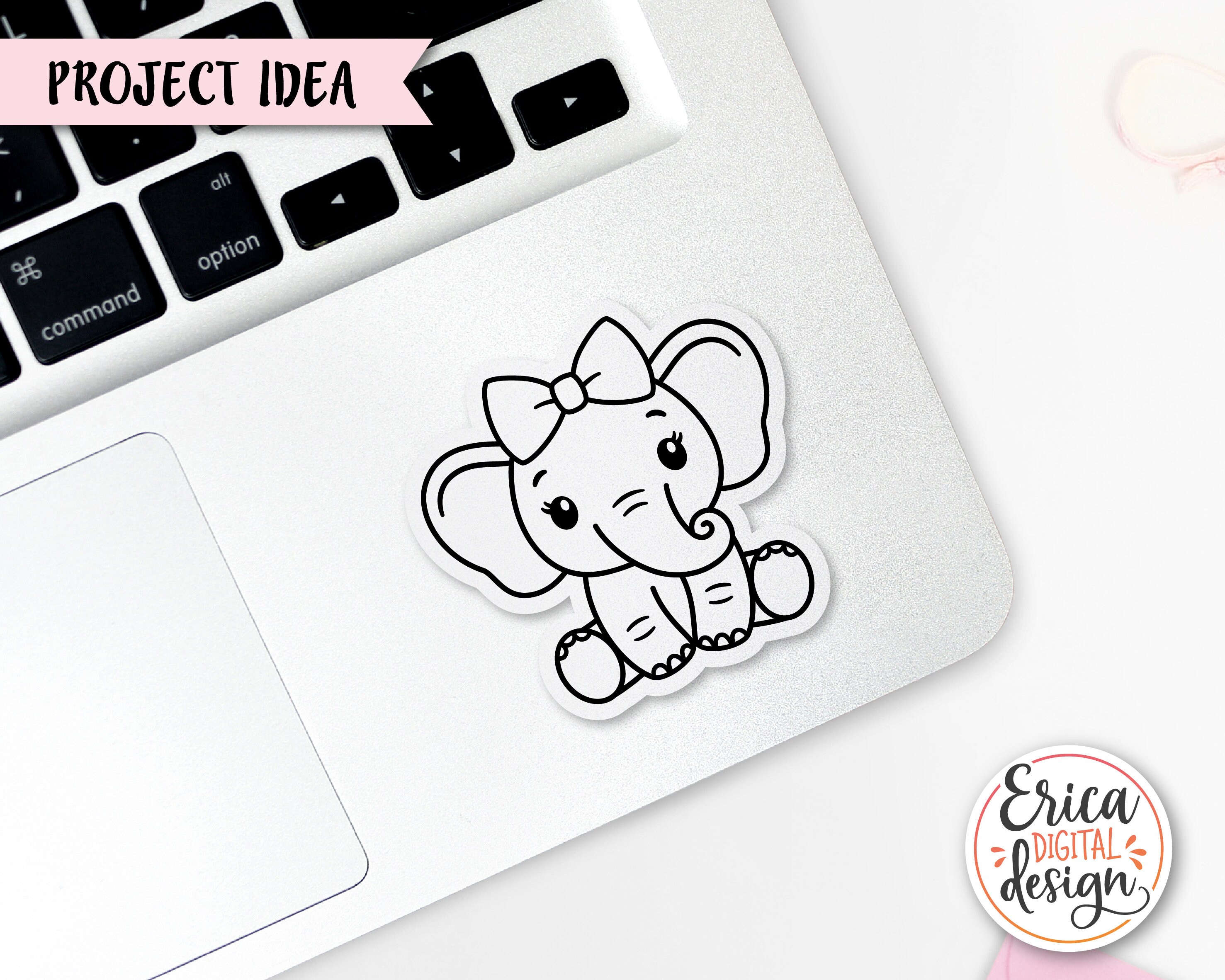 Baby Elephant Girl SVG Cute Sitting Elephant Outline Cut File for ...