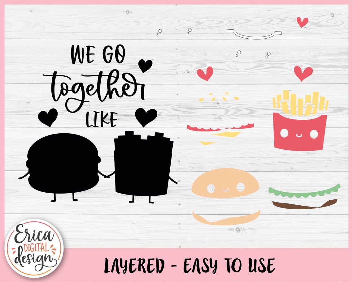Hamburger Fries in Love SVG Cut File Cricut Silhouette Perfect Match ...