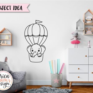 Baby Elephant Outline SVG Elephant Hot Air Balloon Cut File Baby Shower ...