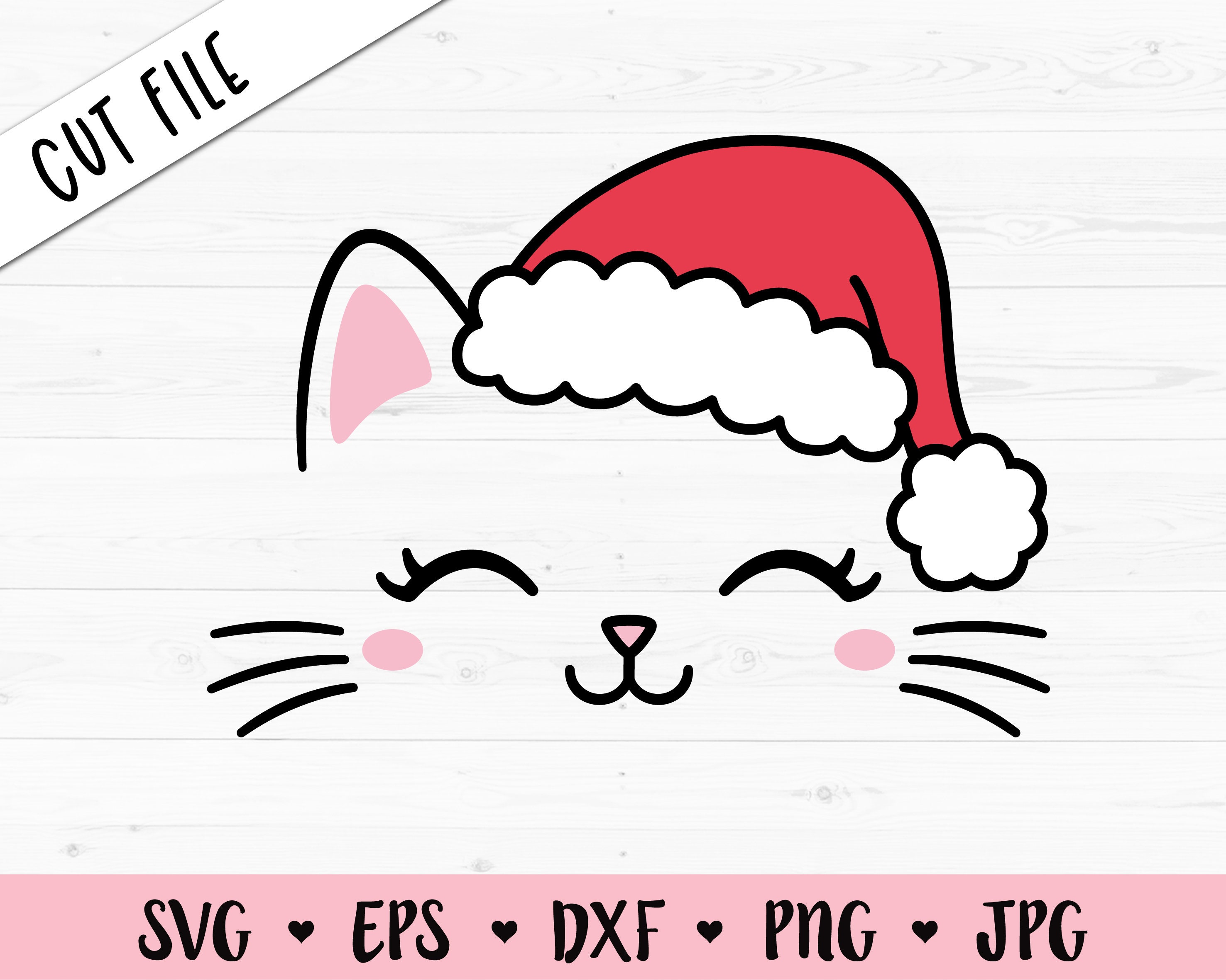 Christmas Cat Face SVG Kitten Whiskers Cut File Cute Kitty Eyelashes ...