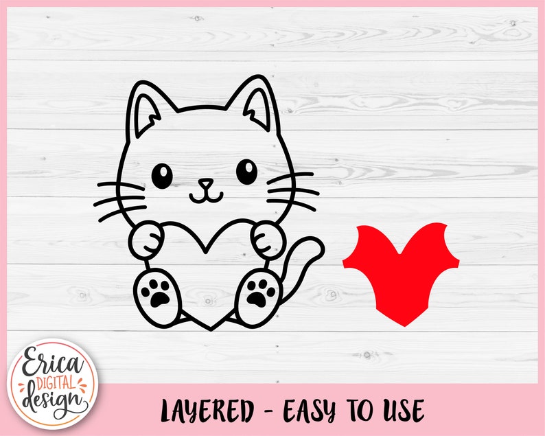 Cat With Heart SVG Cute Baby Cat Outline Cut File for Cricut - Etsy