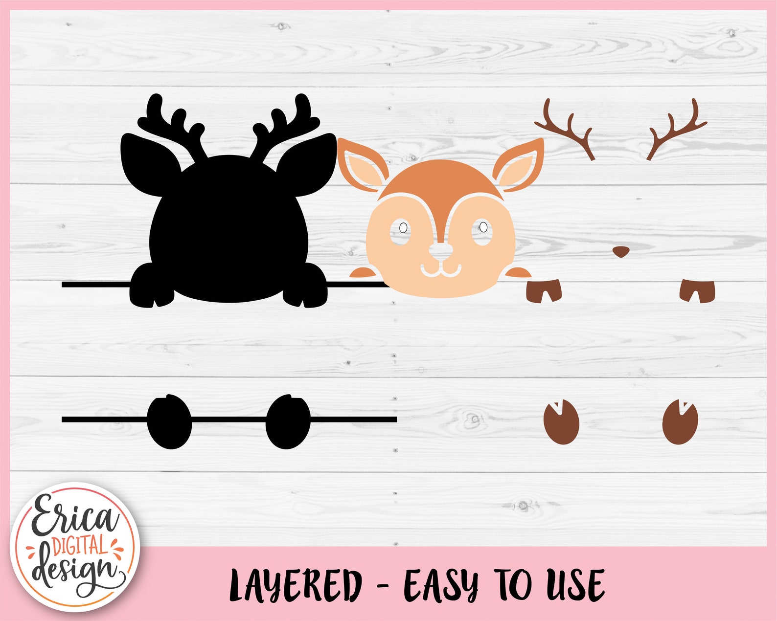 Cute Deer Clipart Split Monogram Layered SVG Cut File Cricut Silhouette ...