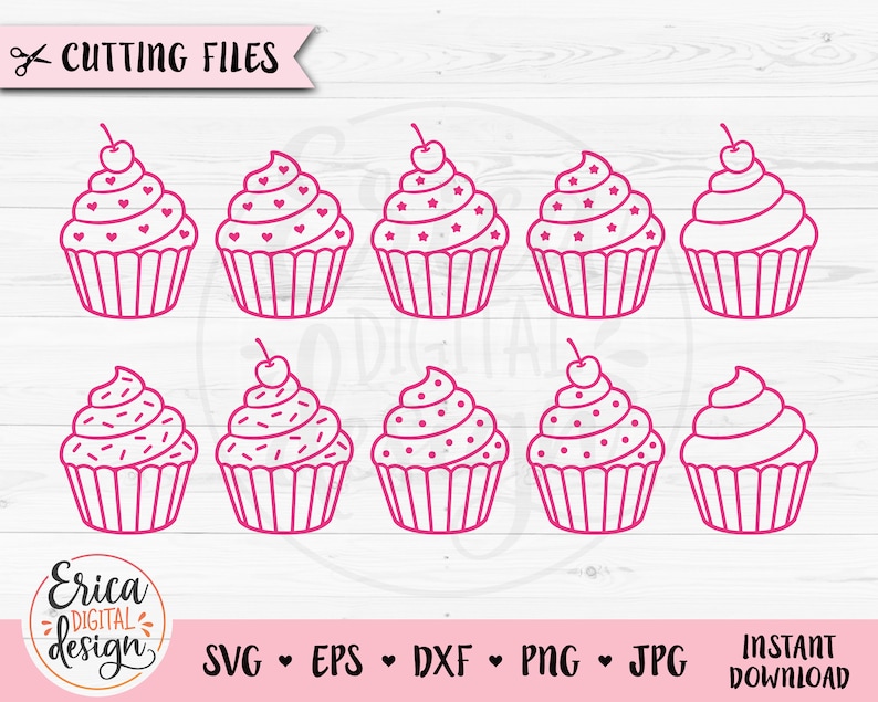 Cupcake Outline SVG Cute Cupcake Cutting File Birthday Shirt Sweet Girl ...