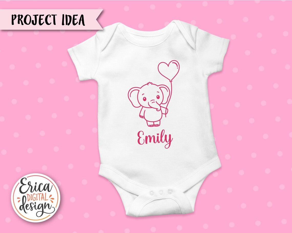 Baby Elephant Outline SVG Cute Elephant With Balloon Cut File - Etsy