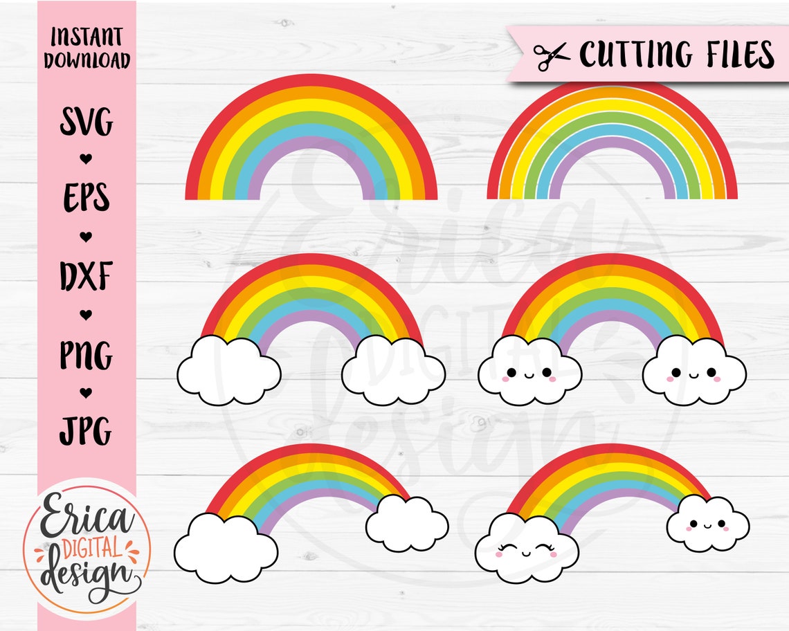 Rainbow Bundle SVG Cute Cloud Cut File Clouds Pastel Rainbow | Etsy