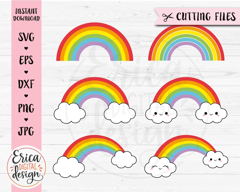 Rainbow Bundle SVG Cute Cloud Cut File Clouds Pastel Rainbow Clipart ...