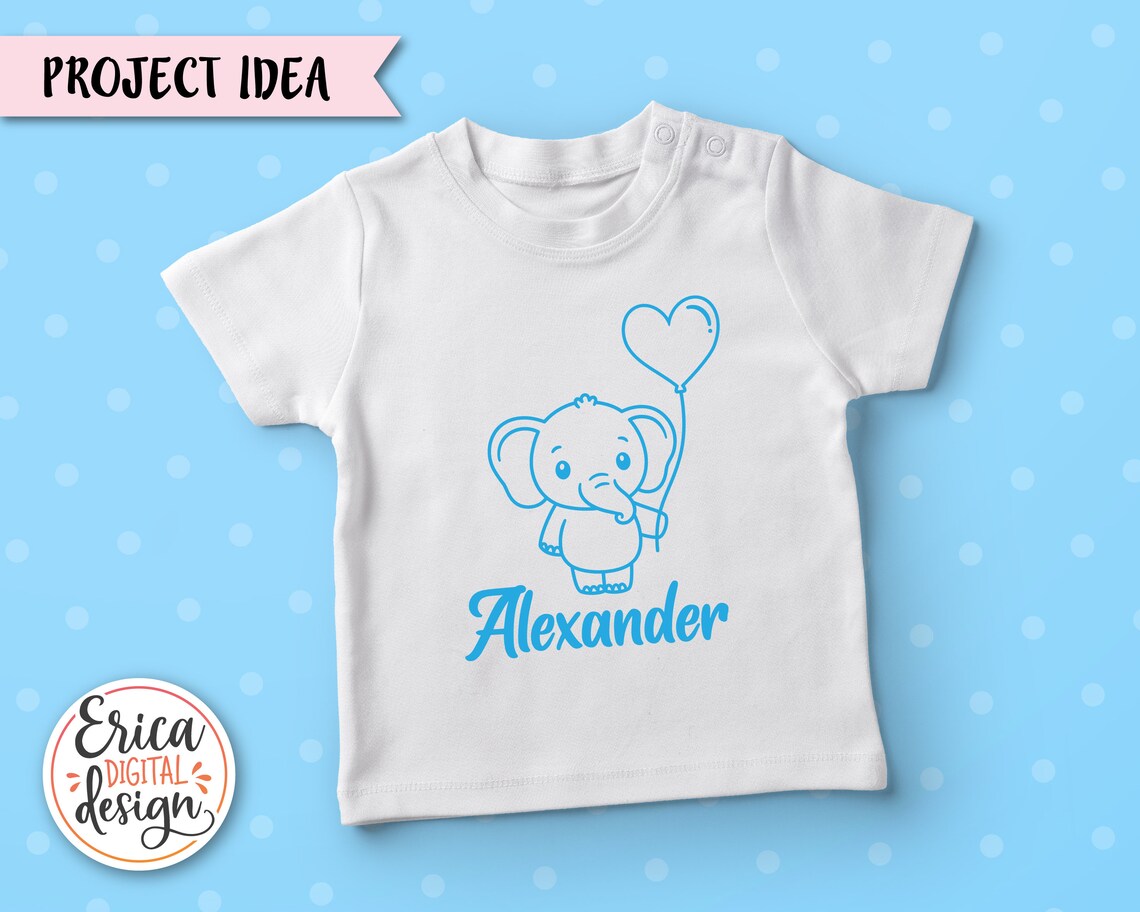 Baby Elephant Outline SVG Cute Elephant With Balloon Cut File - Etsy UK