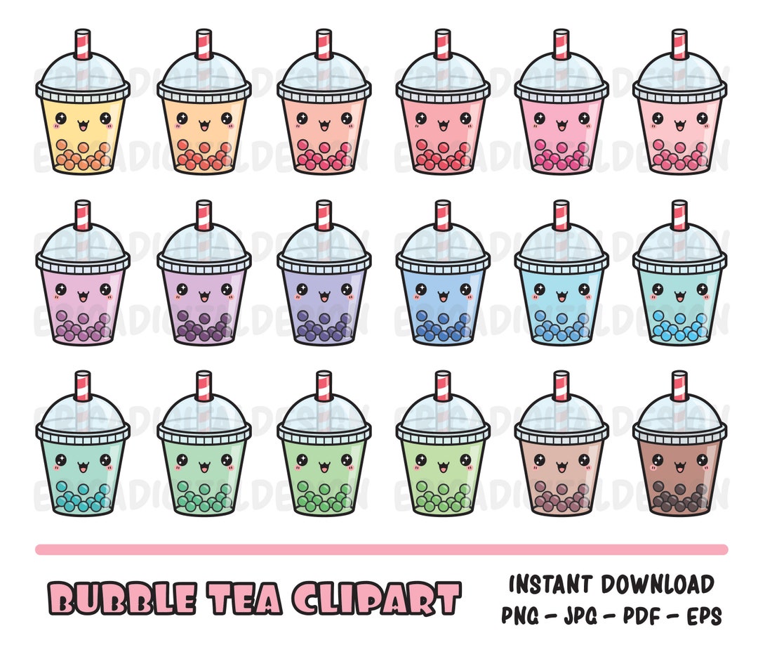 Bubble Tea Kawaii Clipart Set Cute Bubble Tea Clip Art Boba Tea Cliparts Printable Planner
