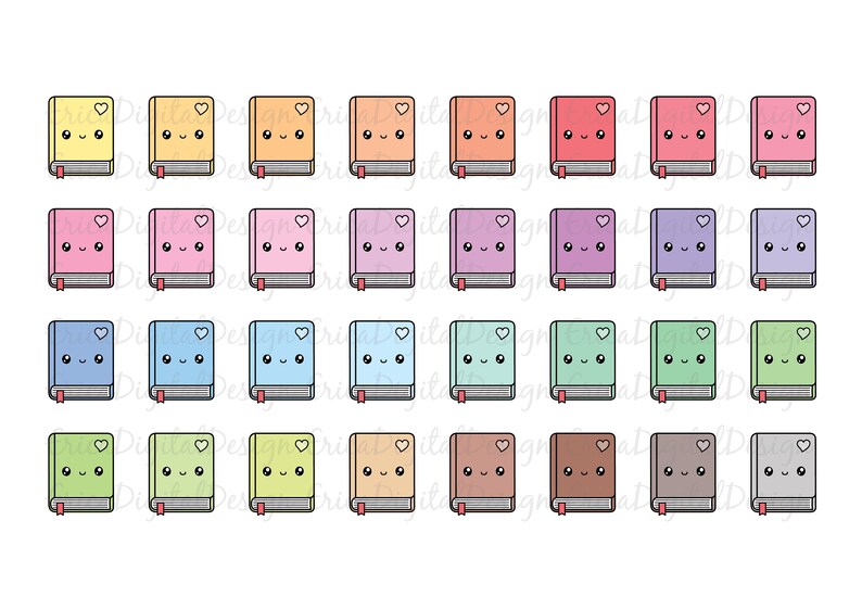 Colorido libro clipart set Kawaii libros clip art Printable - Etsy España
