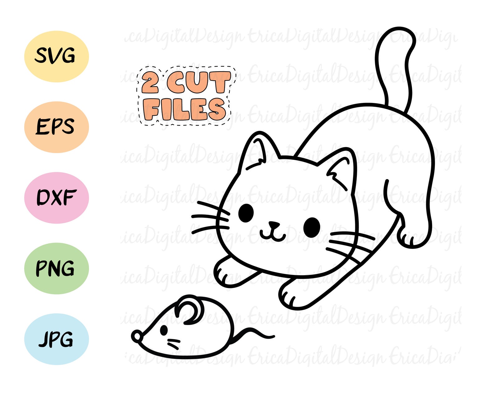 Cute Cat Outline SVG Cut File Kawaii Cat Mouse Cutting File - Etsy Canada