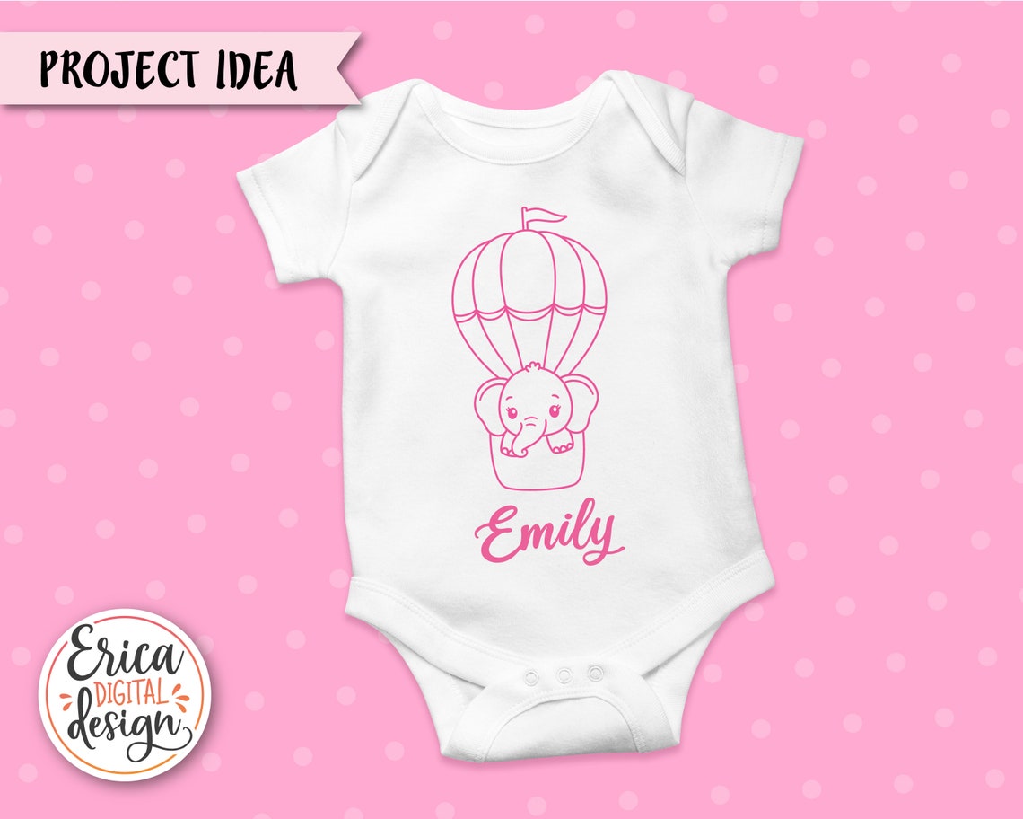 Baby Elephant Outline SVG Elephant Hot Air Balloon Cut File Baby Shower ...