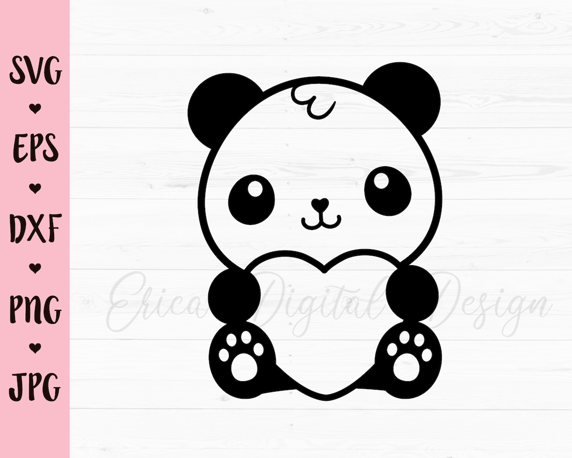Schattige baby panda hart omtrek SVG Kawaii panda Sticker | Etsy België