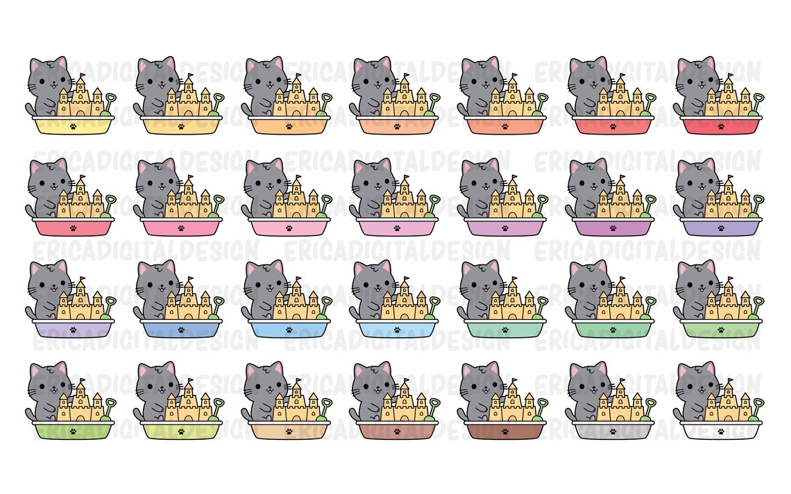 Cat Litter Box Clipart Cute Cat Sand Box Digital Clip Art Funny Cat ...