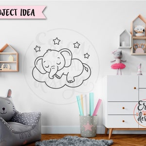 Baby Elephant SVG Elephant Sleeping Cloud Outline Cut File Baby Shower ...