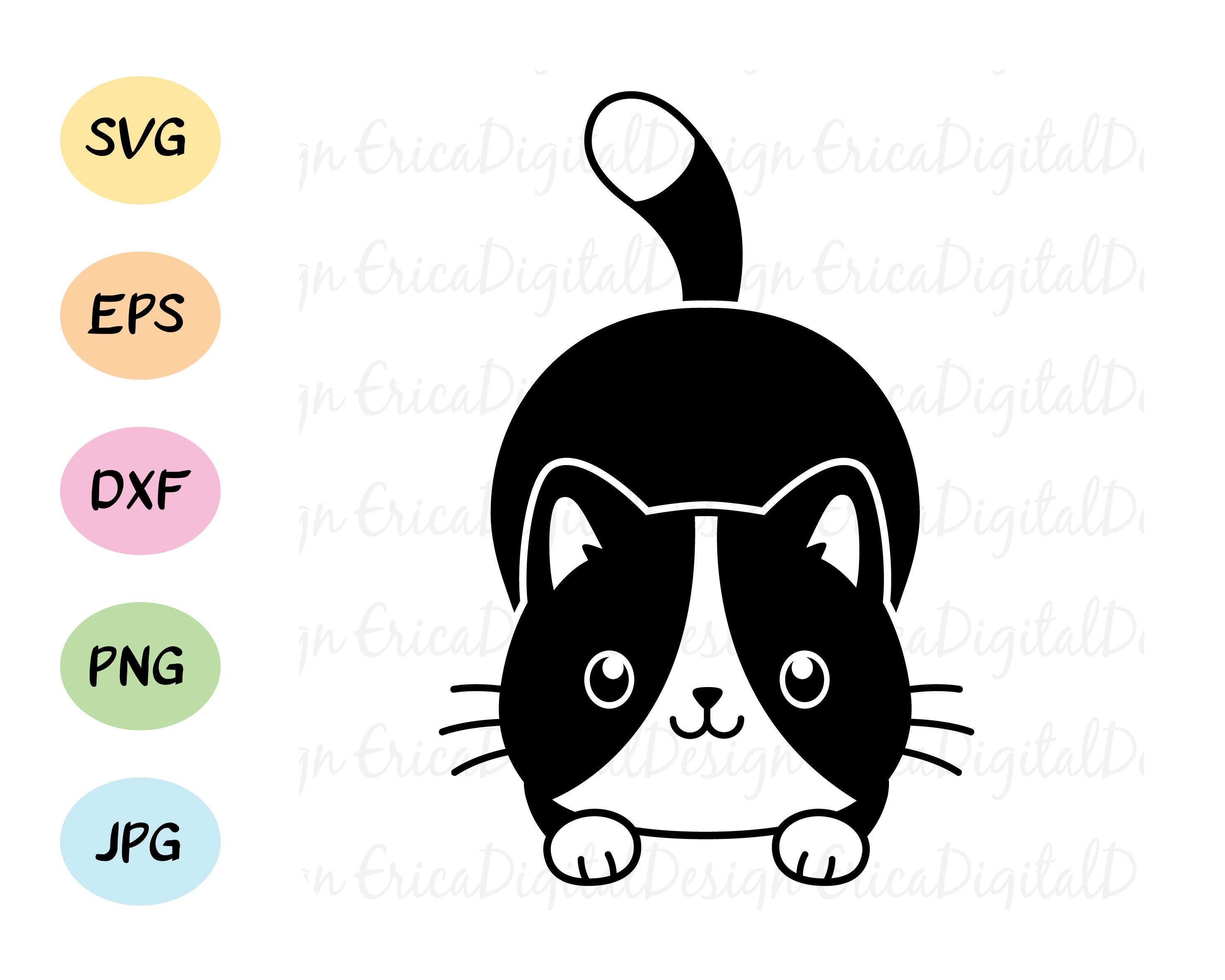 Cute cat Silhouette SVG cut file Kawaii cats Black white decal | Etsy
