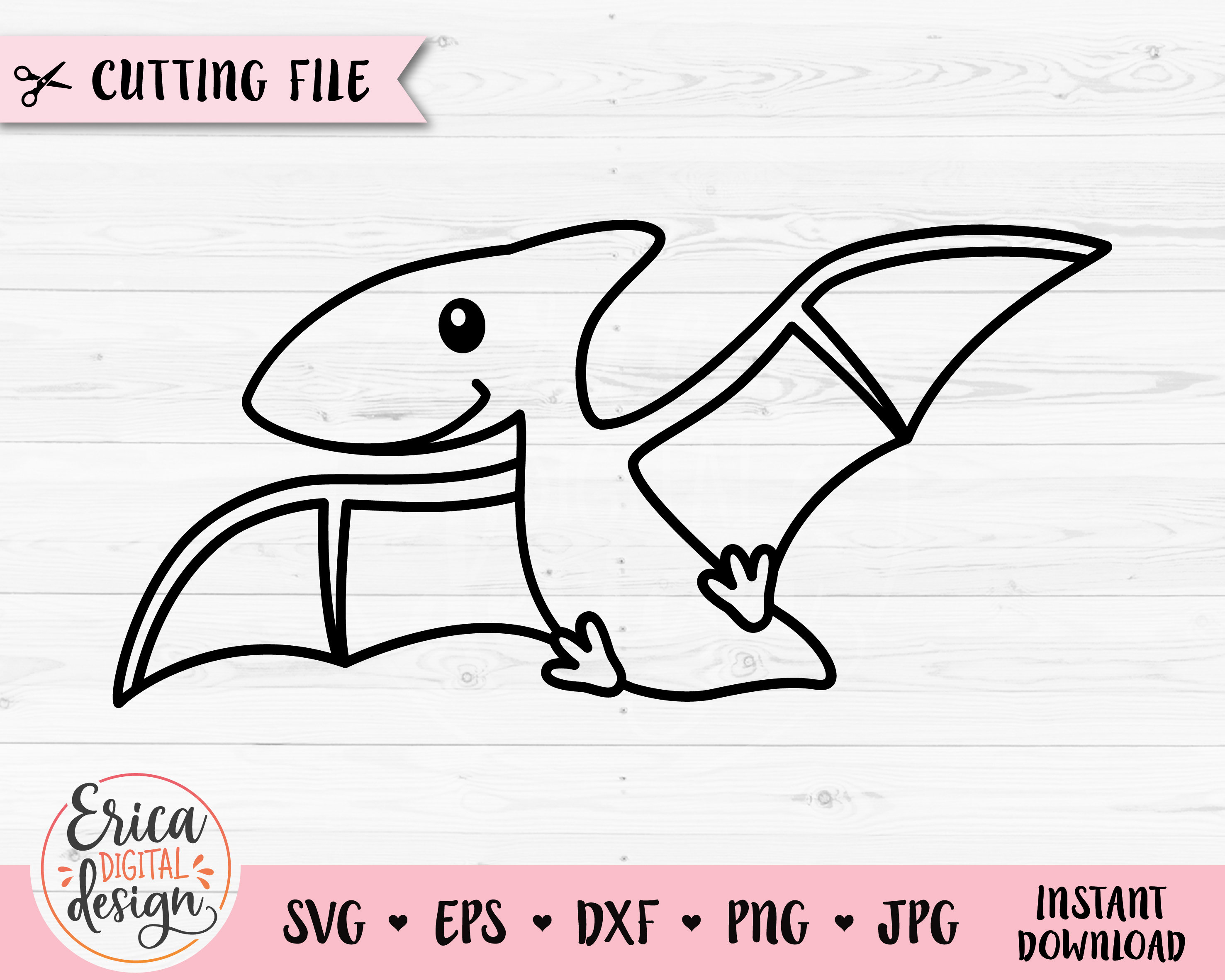Dinosaur SVG Cute Pterodactyl Outline Cut File Cricut - Etsy